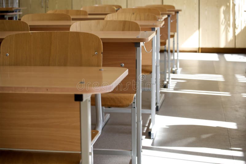 Empty Classroom Desks Rows Sunlight Education School Modern Study Table ...