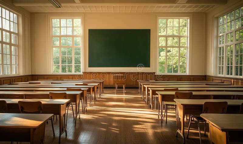 Empty Classroom Wooden Desks Large Windows Allowing Natural Light Stock Photos - Free & Royalty ...