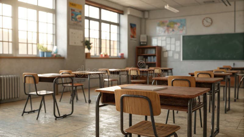 Empty Classroom Wooden Desks, Notebook, Sunlight, Vintage School, Education, Classroom Design ...