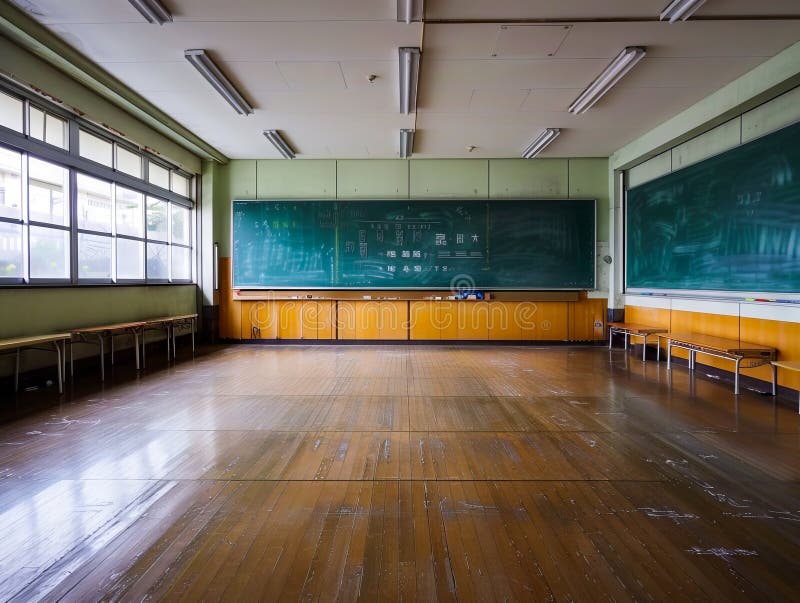 An Empty Classroom with Wooden Floors and a Blackboard Stock Image ...