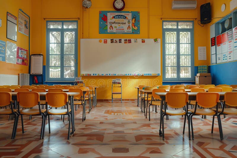 Empty Classroom with Yellow Walls Stock Illustration - Illustration of ...