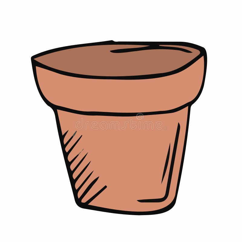 Empty Clay Flower Pot in a Simple Flat Graphic Outline Style. Color ...