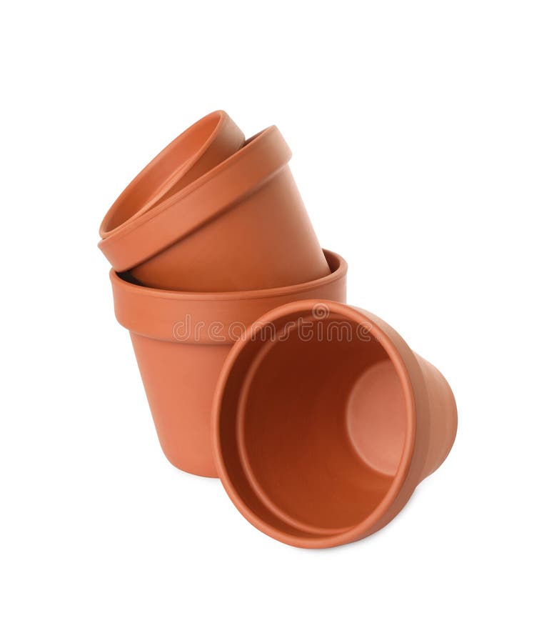 Empty Clay Flower Pots Isolated on White Stock Photo - Image of decor ...