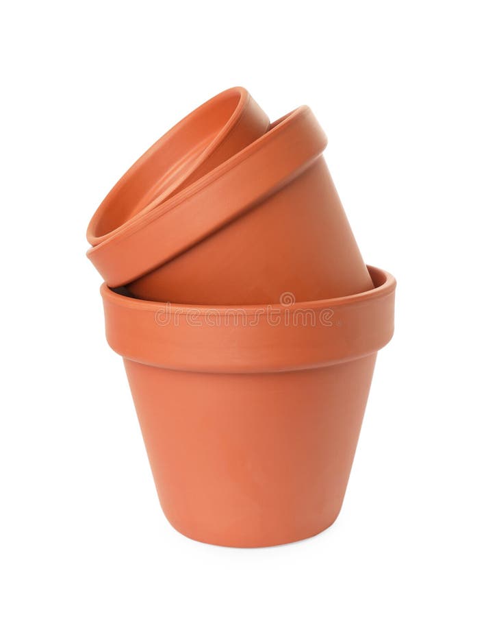 Empty Clay Flower Pots Isolated on White Stock Image - Image of clay ...
