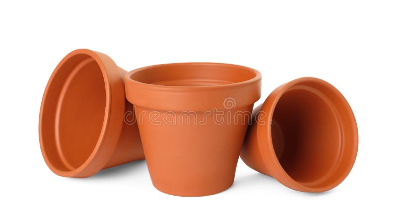 Clay Flower Pot with Soil Isolated on White Stock Photo - Image of ...