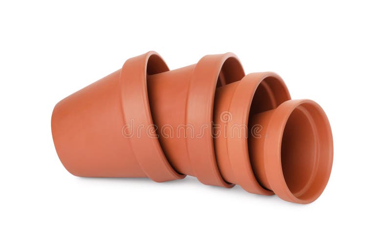 Empty Clay Flower Pots Isolated on White Stock Image - Image of ...