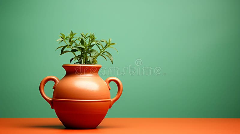 Empty Clay Pot on Green Background Stock Photo - Image of gardening ...