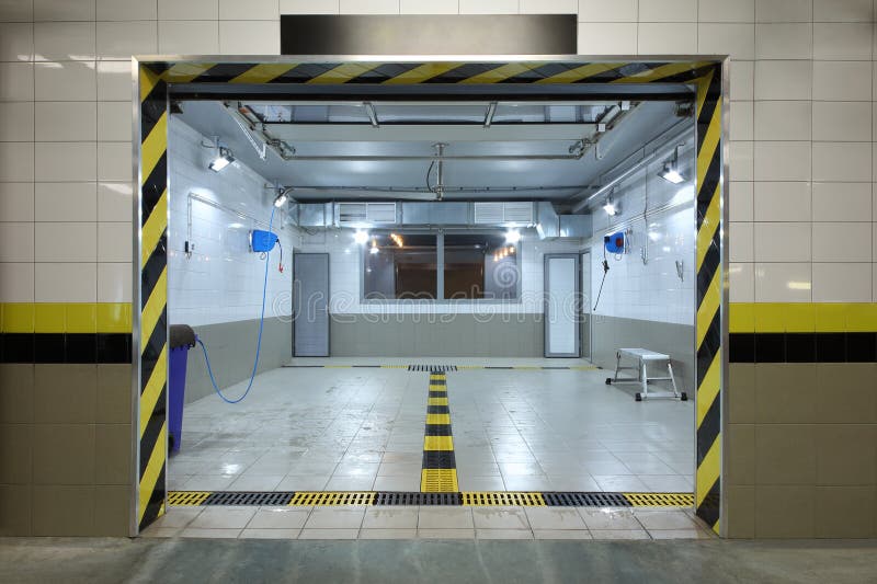 Empty Clean Car Wash Room with Drainage Device, Stock Photo - Image of ...