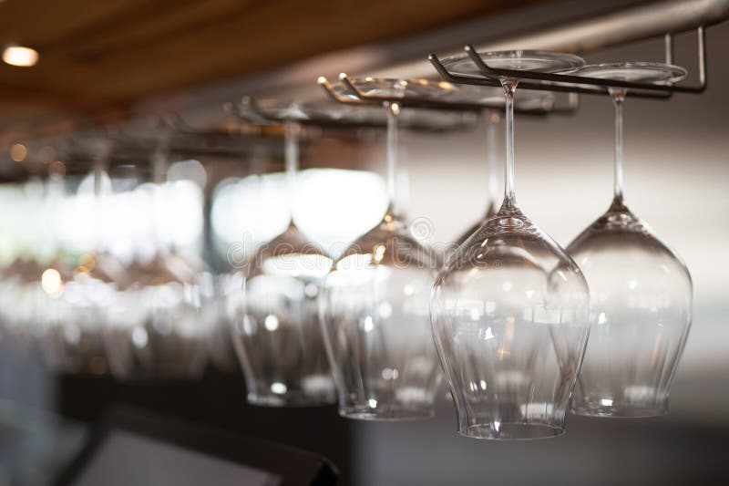 Empty Clean Glass Glasses Alcoholic Drinks Restaurant Bar Counter Stock ...