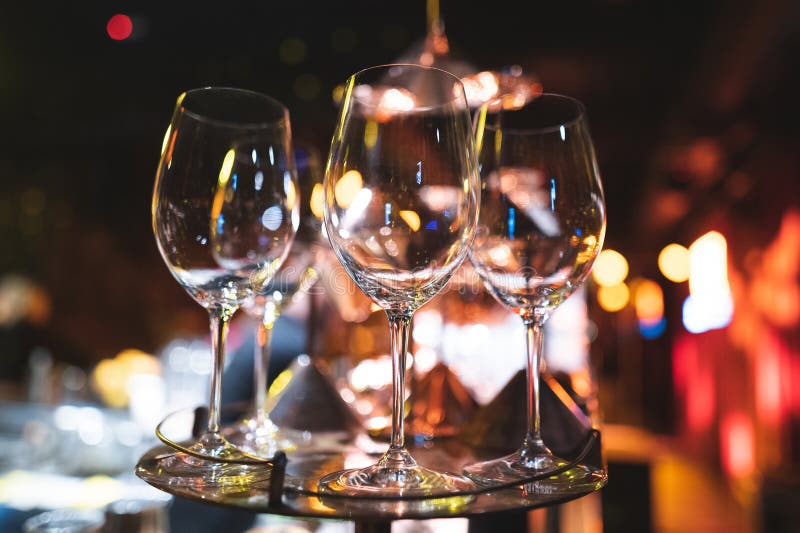 Empty Clean Glass Glasses for Alcoholic Drinks in a Restaurant on a Bar ...