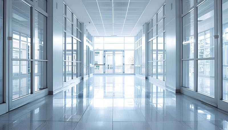 Empty Clean Hospital Hallway with Glass Doors Stock Photo - Image of ...