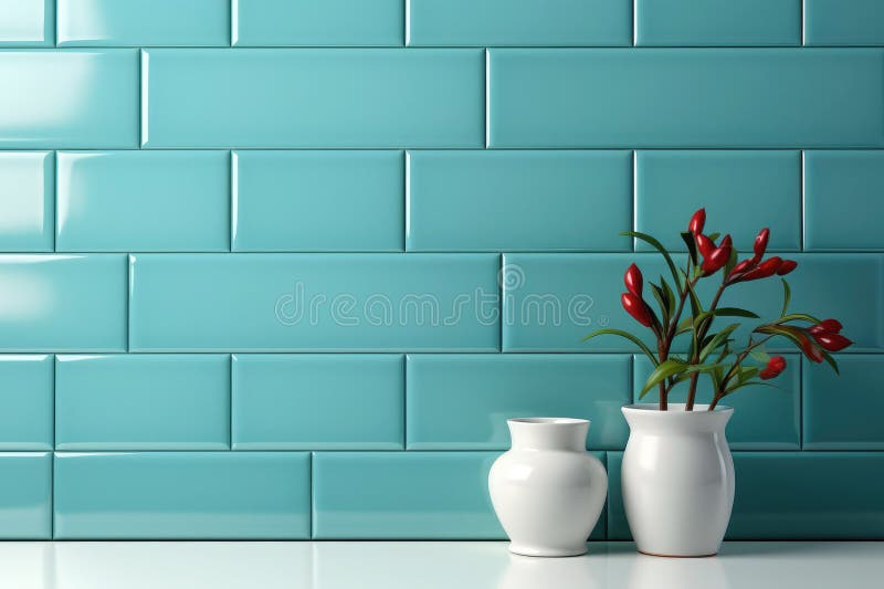 Empty Clean Light Blue Tiles Wall with Minimalist Layout. Bathroom ...
