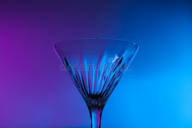 Empty Clean Martini Glass in Neon Lights Stock Photo - Image of crystal ...