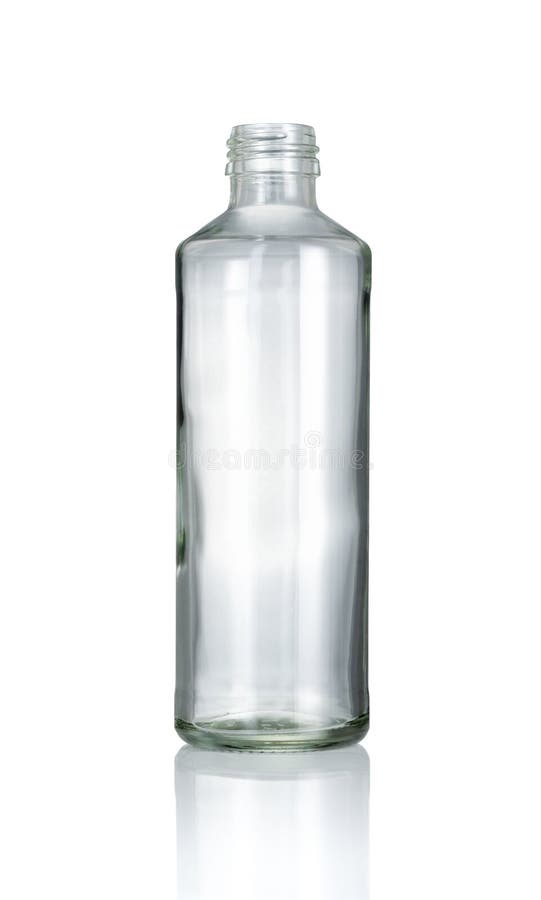 Empty Clear Glass Bottle and Reflection Isolated on White Background ...