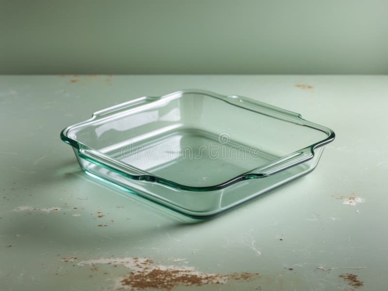 Empty Clear Glass Rectangular Baking Dish on a Light Green Surface ...