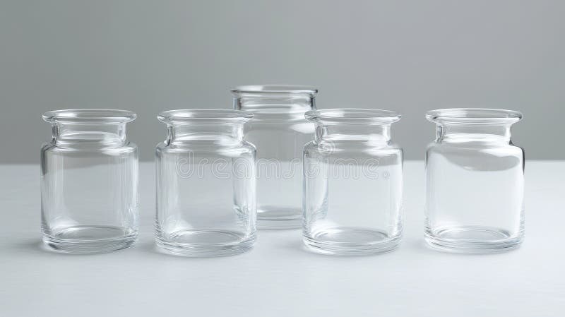 Empty Clear Glass Vessels Displayed on a Light Surface with Grey ...