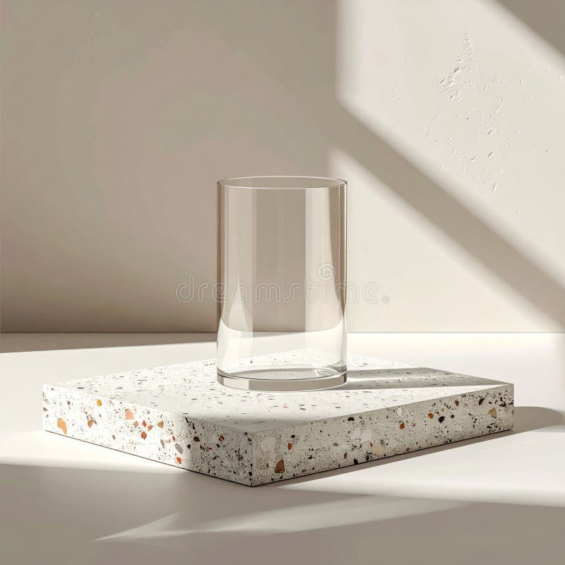 Empty Clear Glass on White Terrazzo Platform Stock Illustration ...