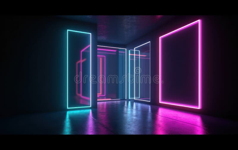 Empty Clear Neon Night Wall Room Stock Illustration - Illustration of ...