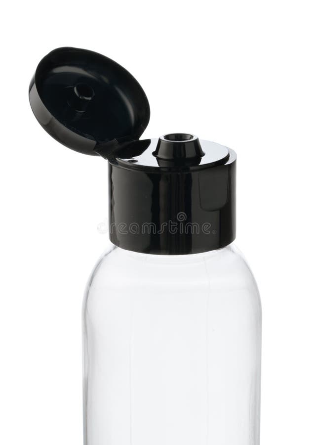 Empty Clear Plastic Bottle with Black Flip Top Cap Stock Image - Image ...