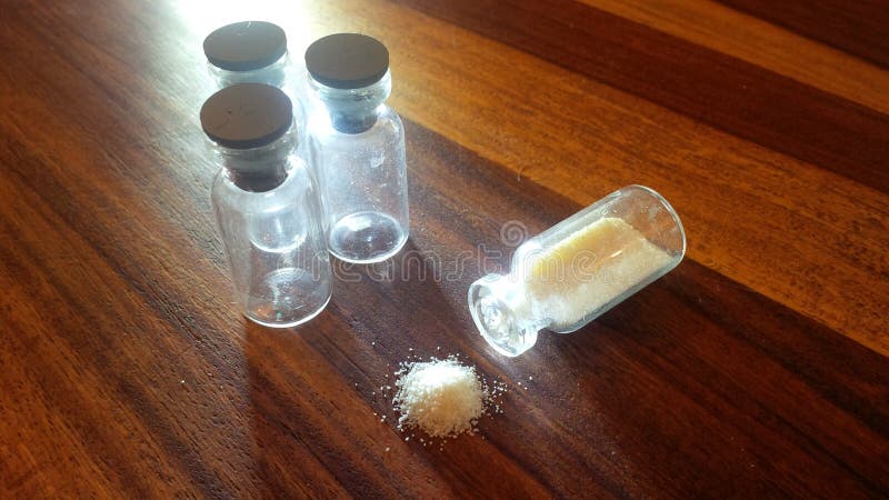 Empty Closed Flask and Open One with White Powder Stock Image - Image ...