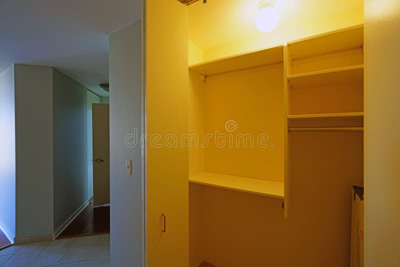 Empty Clothes Closet with Shelves Stock Image - Image of store ...