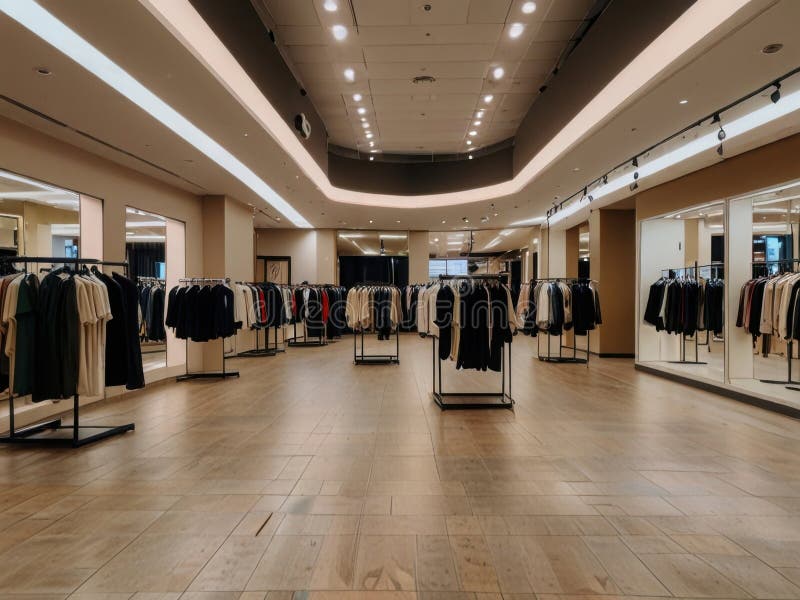 Empty Clothes Shop with Numerous Hangers. Concept Banner for a Shop ...