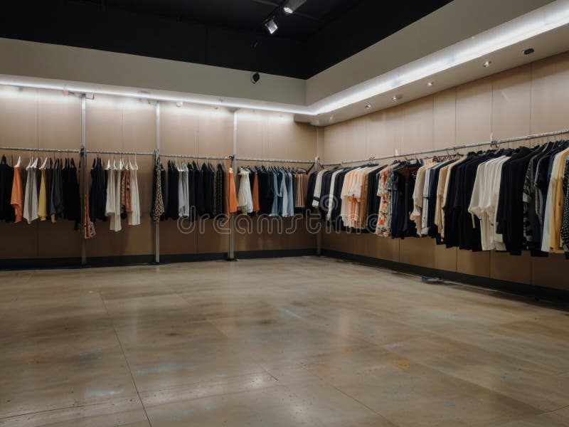 Empty Clothes Shop with Numerous Hangers. Concept Banner for a Shop ...