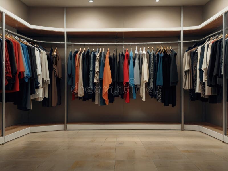 Empty Clothes Shop with Numerous Hangers. Concept Banner for a Shop ...