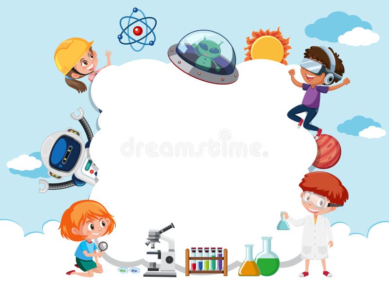 Empty Cloud Banner with Kids in Technology Theme Stock Vector ...