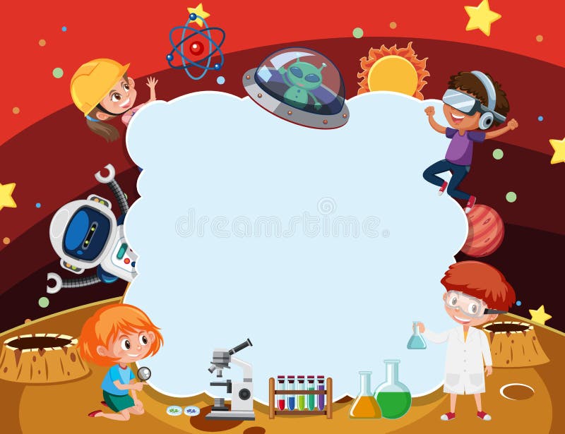 Empty Cloud Banner with Kids in Technology Theme Stock Vector ...