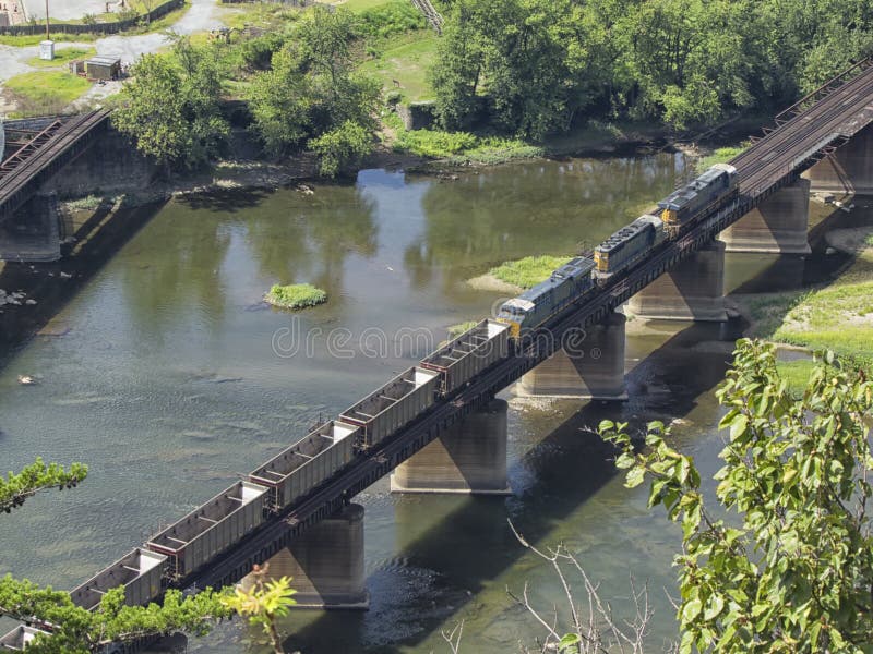 Empty Coal Cars Crossing Railroad Bridge Stock Image - Image of ferry ...