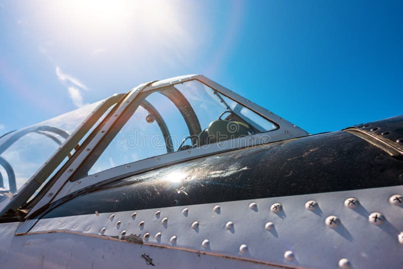 Empty Cockpit of an Airplane Pilot on a Sky Background Stock Photo ...