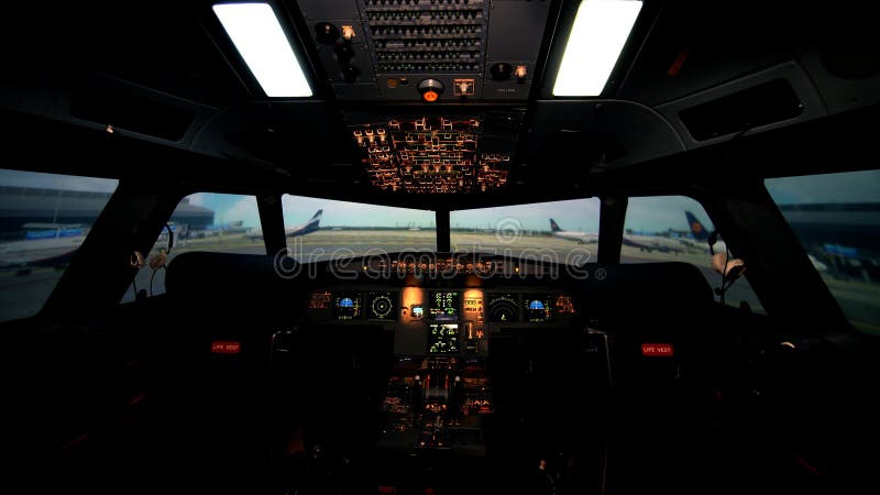 Empty Cockpit or Flight Deck of Modern Passenger Plane Stock Image ...