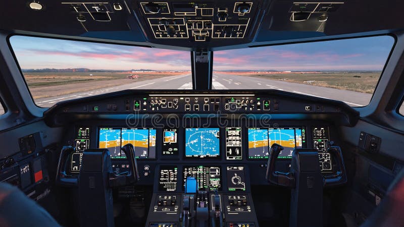 Empty Cockpit of a Modern Passenger Airplane is Getting Ready for ...