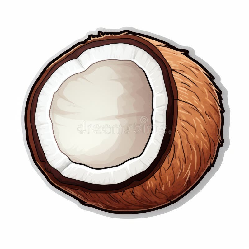 Cartoon Coconut Shell: Tattoo-inspired Design on White Background Stock ...