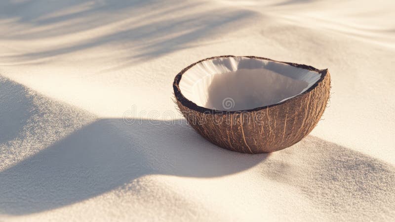 Empty Coconut Shell Resting on Pristine White Sand Beach Stock Photo ...