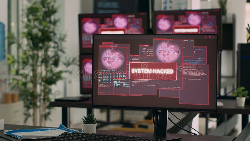 Empty Coding Office with Monitors Showing Security Breach Alert Stock ... Empty Coding Office with Monitors Showing Security Breach Alert Stock ...