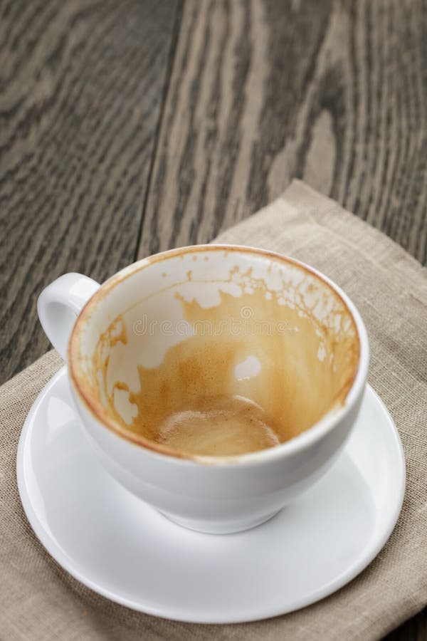 Empty Coffee Cup on Oak Wood Table Stock Image - Image of dregs ...