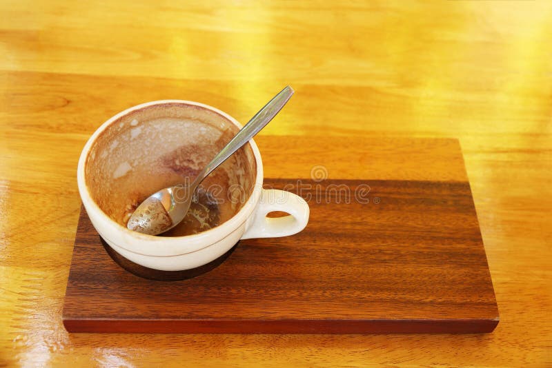 Empty Coffee Cup with Spoon on Wooden Plate Stock Image - Image of ...