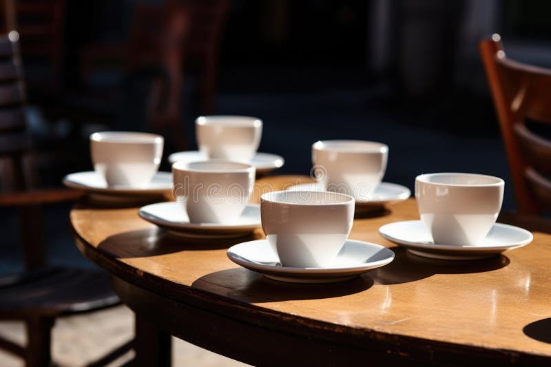 Empty Coffee Cups on a Bistro Table Stock Image - Image of generated ...