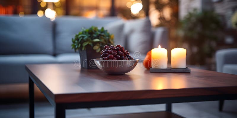 Empty Coffee Table Mock-up in a Living Room Early Morning Light Blurred ...