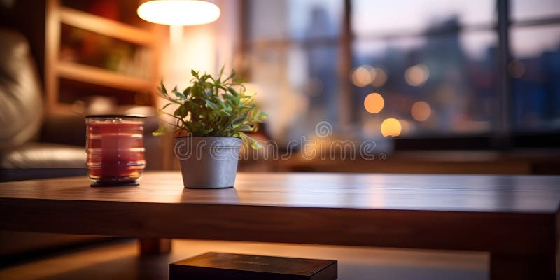 Empty Coffee Table Mock-up in a Living Room Early Morning Light Blurred ...