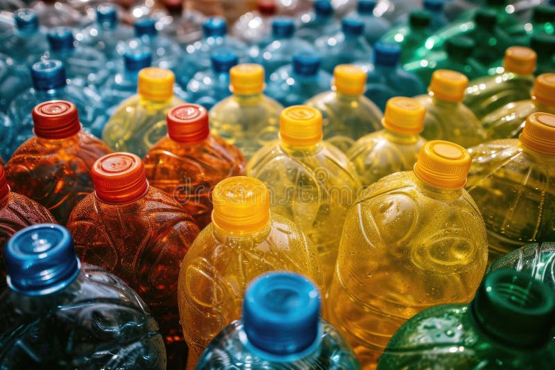 Empty Colored Carbonated Drink Bottles. Plastic Waste Stock ...
