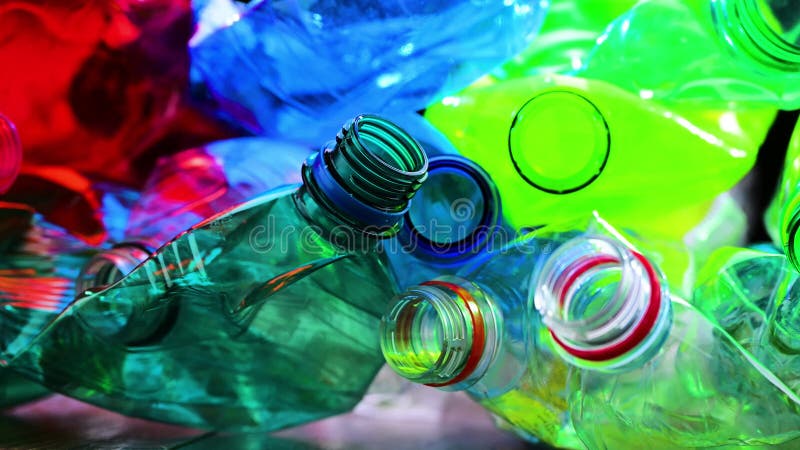 Empty Colored Drink Bottles. Recyclable Plastic Waste Stock Footage ...
