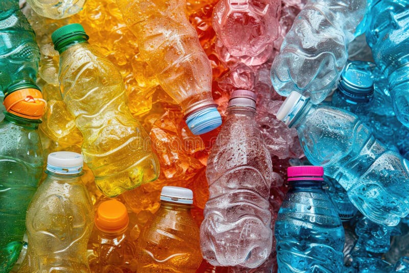 Empty Colored Carbonated Drink Bottles. Plastic Waste Stock ...