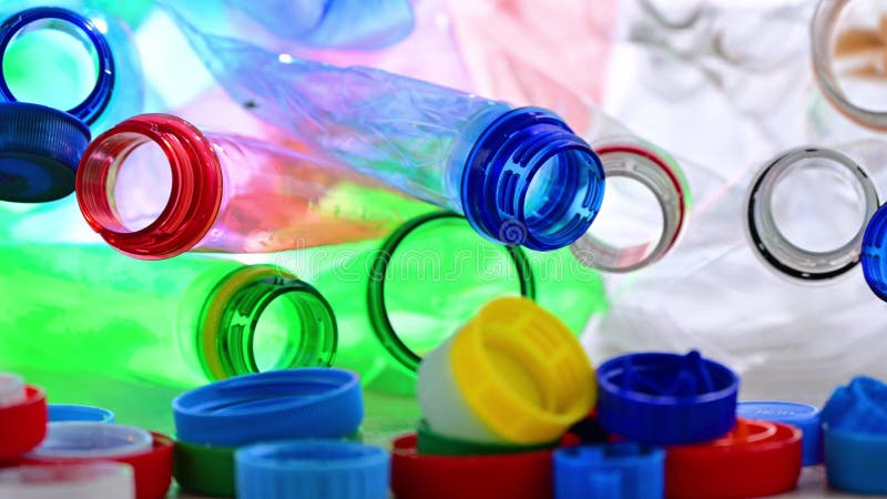 Empty Colored Drink Bottles. Recyclable Plastic Waste Stock Footage ...