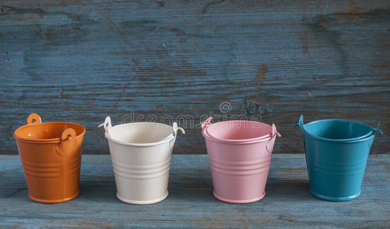 Empty colorful buckets stock photo. Image of white, housework - 90446342