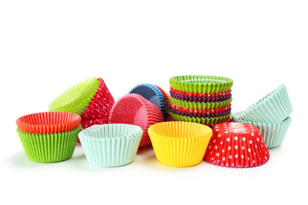 Empty Colorful Cupcake Cases Isolated on a White Stock Image - Image of ...