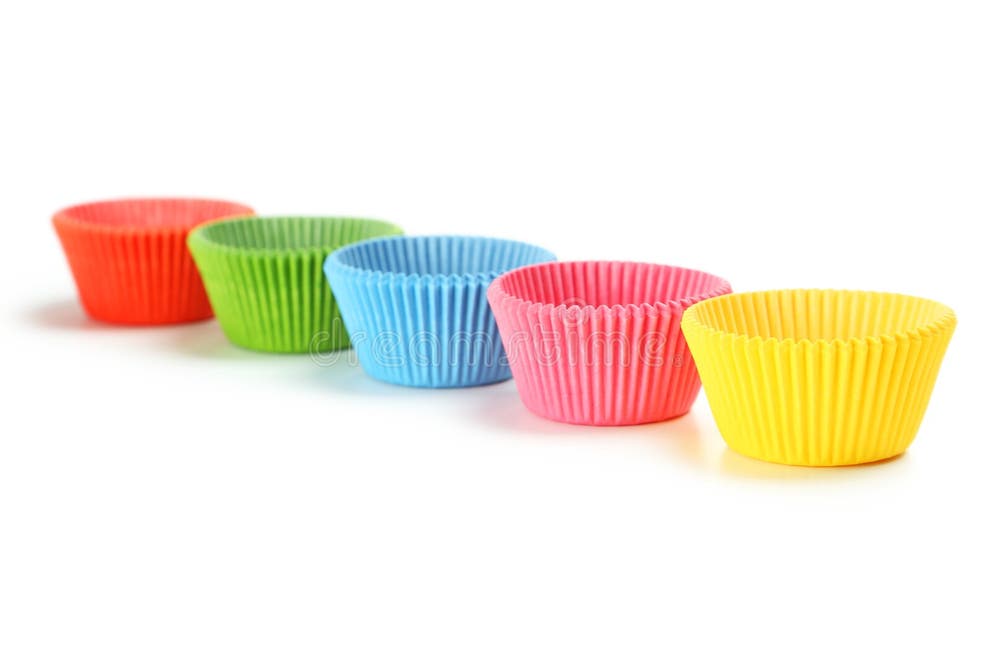Empty Colorful Cupcake Cases Isolated on a White Stock Photo - Image of ...