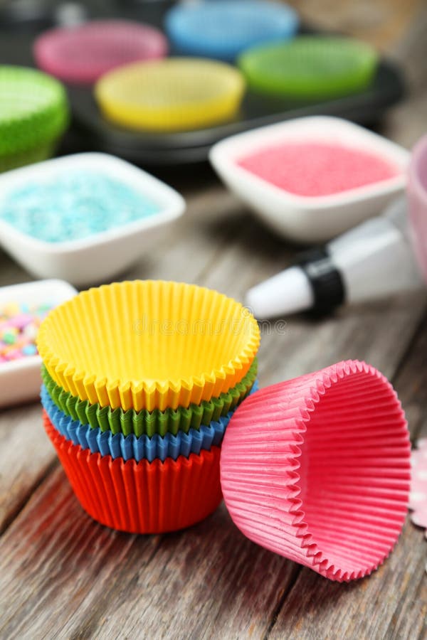 Empty Colorful Cupcake Cases Isolated on White Background Stock Image ...